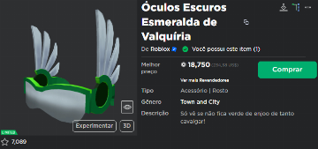 Roblox - Emerald Valk Shades (última - Roblox - Outros jogos Roblox - GGMAX