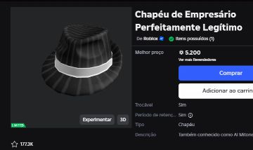 ROBLOX LIMITED LEGIT FEDORA OU CLASSIC - Roblox - Outros jogos Roblox ...