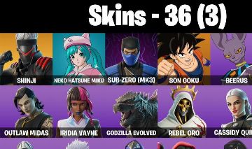 Skins - 36 shinji son goku beerus sub - Fortnite - Contas Fortnite - GGMAX