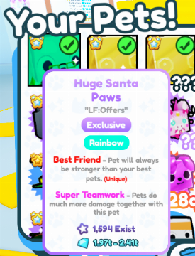 Rainbow Huge Santa Paws pet sim - Roblox - Pet Simulator X - GGMAX