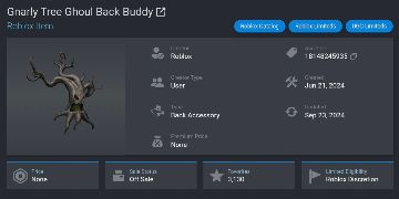 Gnarly Tree Ghoul Back Buddy (Código - Roblox - Outros jogos Roblox - GGMAX