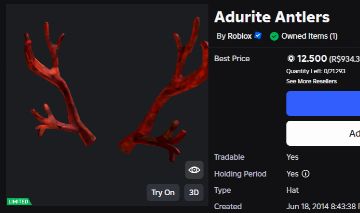 Adurite Antlers (LIMITED) - Roblox - Outros jogos Roblox - GGMAX