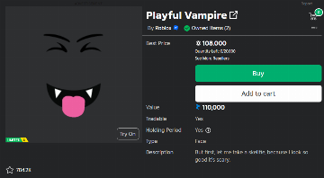 Roblox Limiteds (Playful Vampire) - Roblox - Outros jogos Roblox - GGMAX