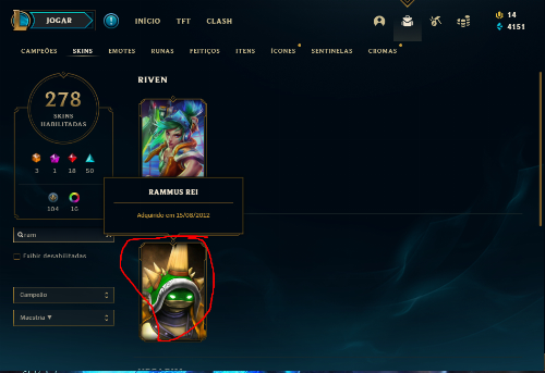 RIVEN CAMPEONATO 2012 + RAMMUS REI - - League of Legends - Contas - GGMAX